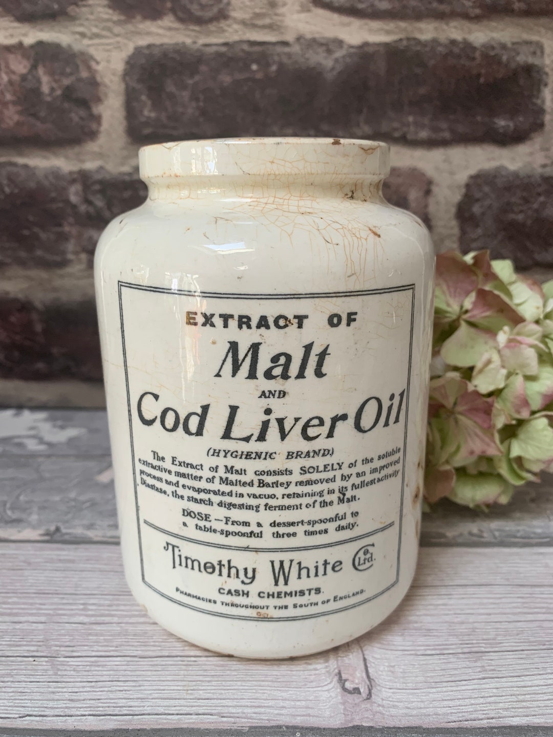 Timothy White Extract of Malt and Cod Liver Oil Antique Ironstone Pot ...