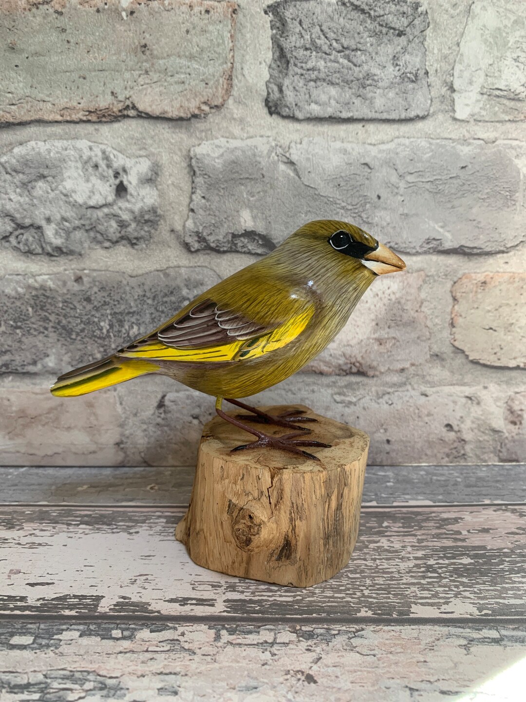 Green Finch Hand Carved Wooden Bird, Gifts for Bird Lovers, Indigo ...