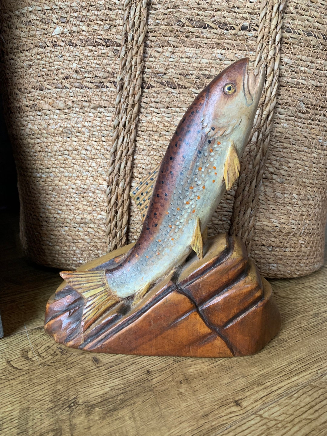 Vintage Hand Carved From the Solid Brown Trout, Hand Painted Fish ...