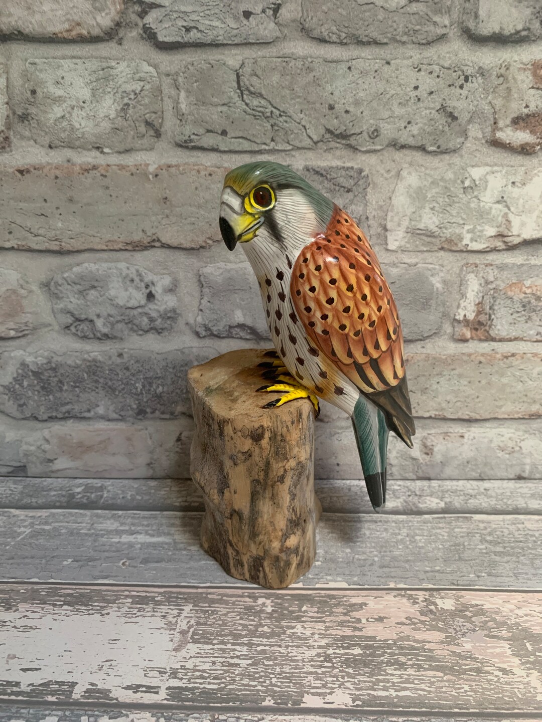 Kestrel Hand Carved Wooden Bird Sculpture, Gifts for Bird Watchers ...