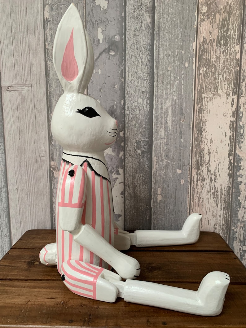 Medium Sized Hennow Hare Pink Pinstripe Wooden Articulated - Etsy UK