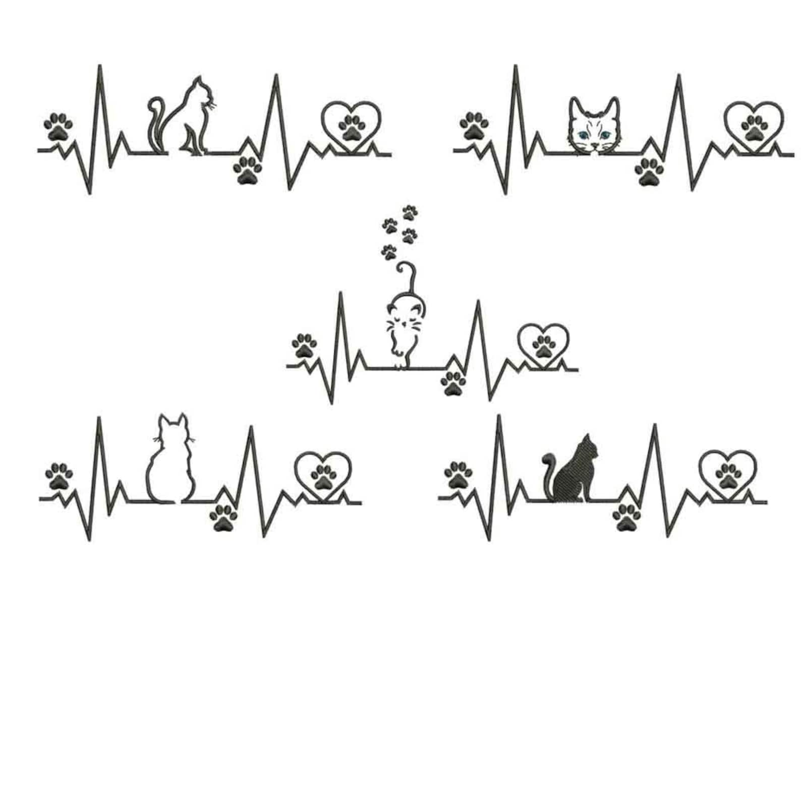 Heart Beat Cat Machine Embroidery Design / Heart Beat Cat / - Etsy
