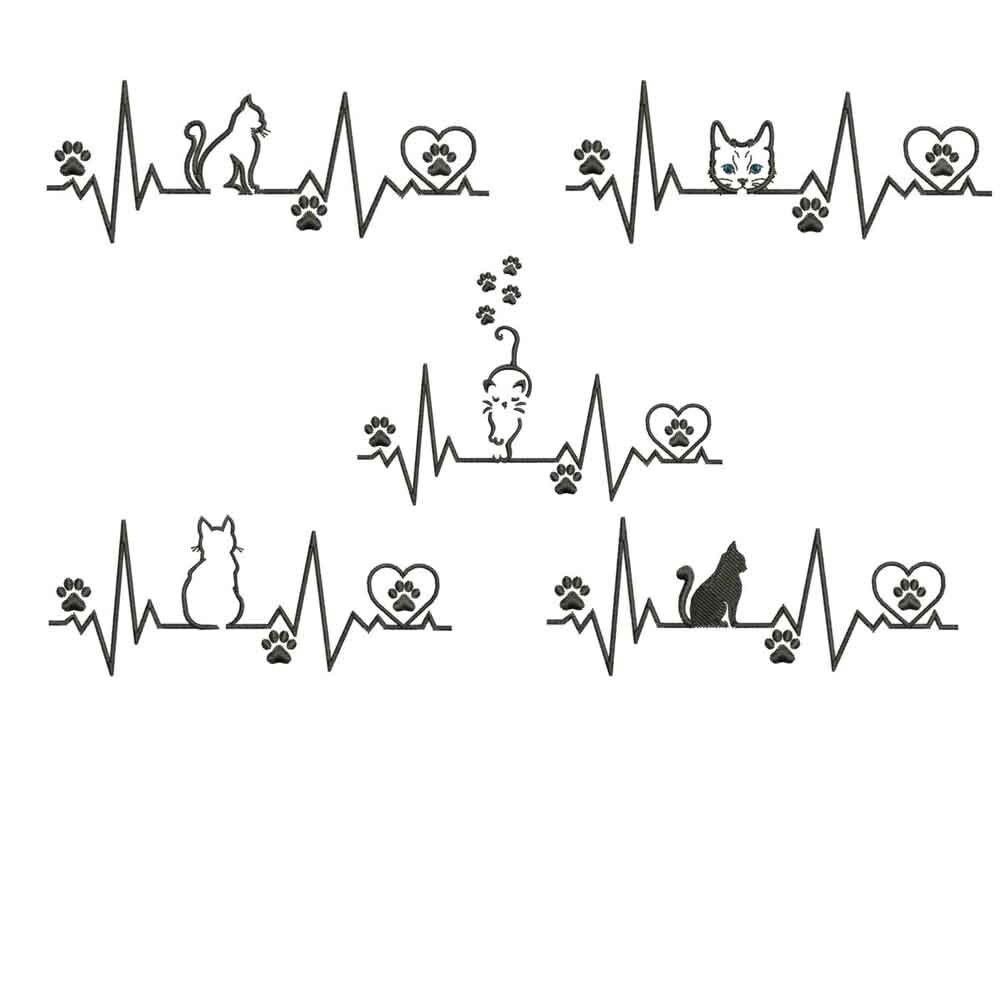 Heart Beat Cat Machine Embroidery Design / Heart Beat Cat / Heart Wave ...