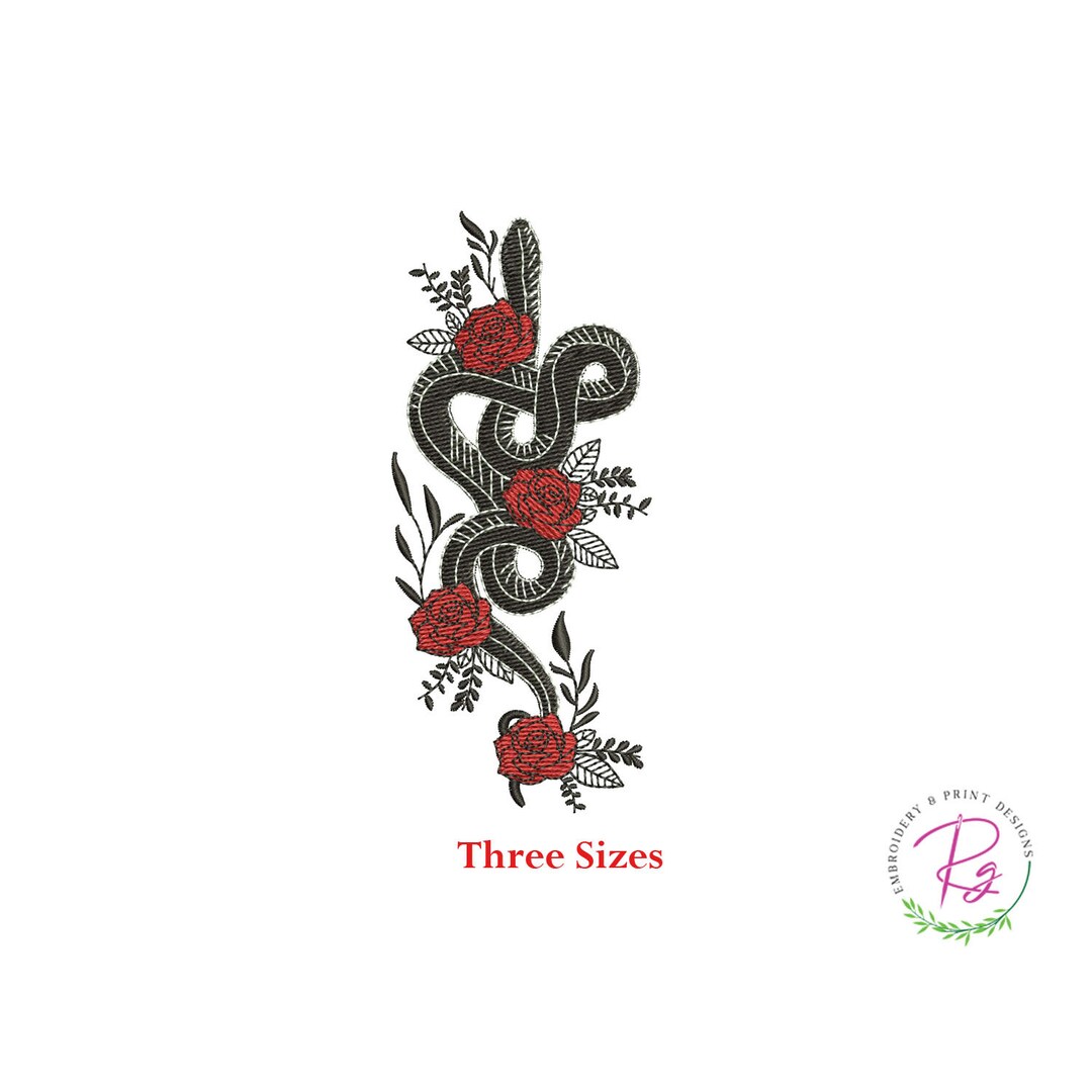 Snake & Red Rose Machine Embroidery Design (digital Download) - Etsy