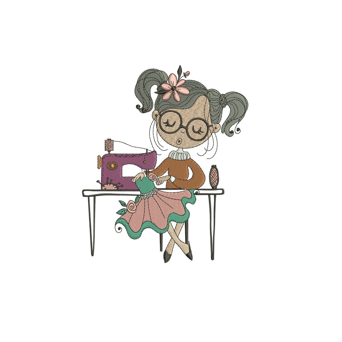 Girl sewing machine Dress Machine Embroidery design / Sewing | Etsy
