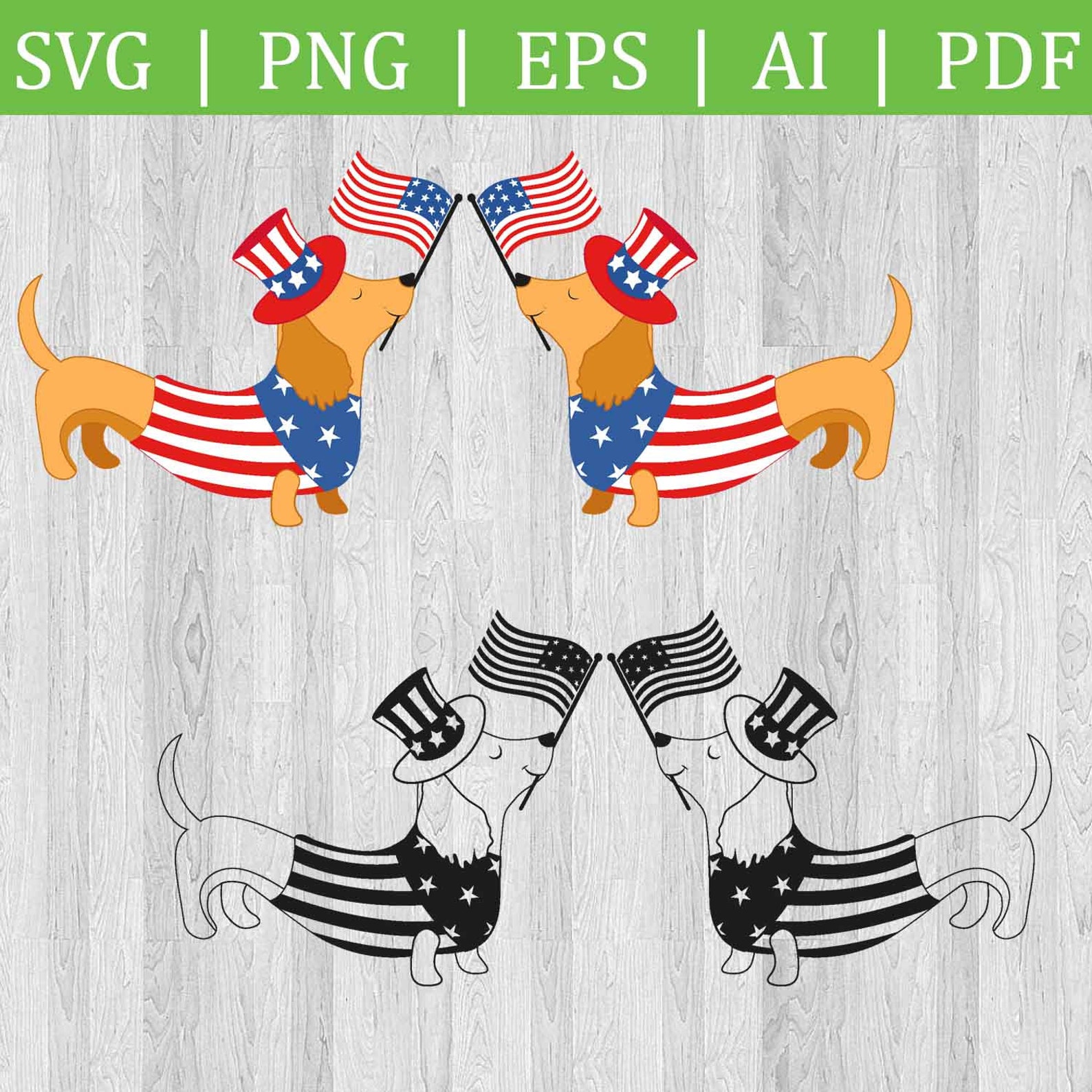 Dachshund USA Flag Holding SVG Circuit Files / Patriotic / PNG - Etsy