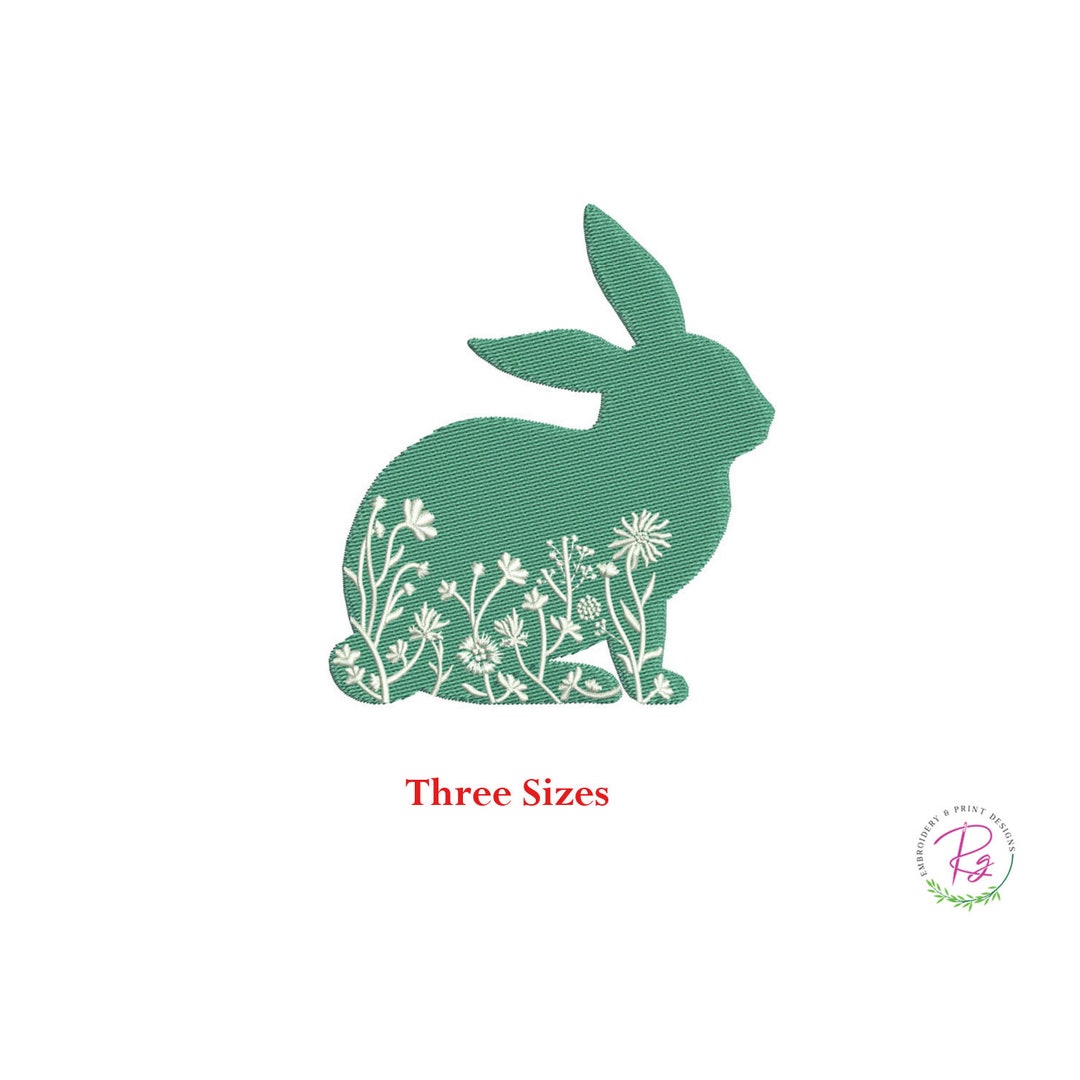 Floral Rabbit Silhouette Machine Embroidery Design | Easter Bunny ...