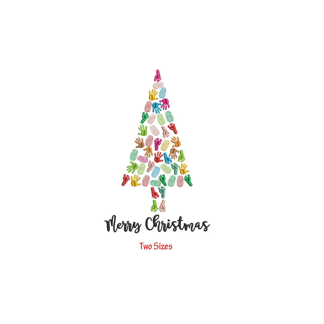 Handprint Foot Print Christmas Tree Machine Embroidery Design / Merry ...