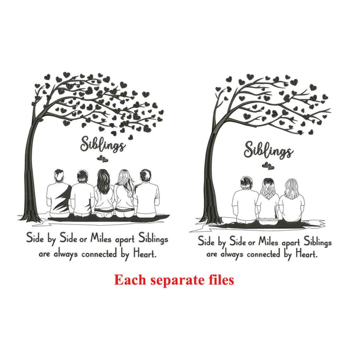 Sibling Side by Side Sister Brother Love Machine Embroidery Design ...