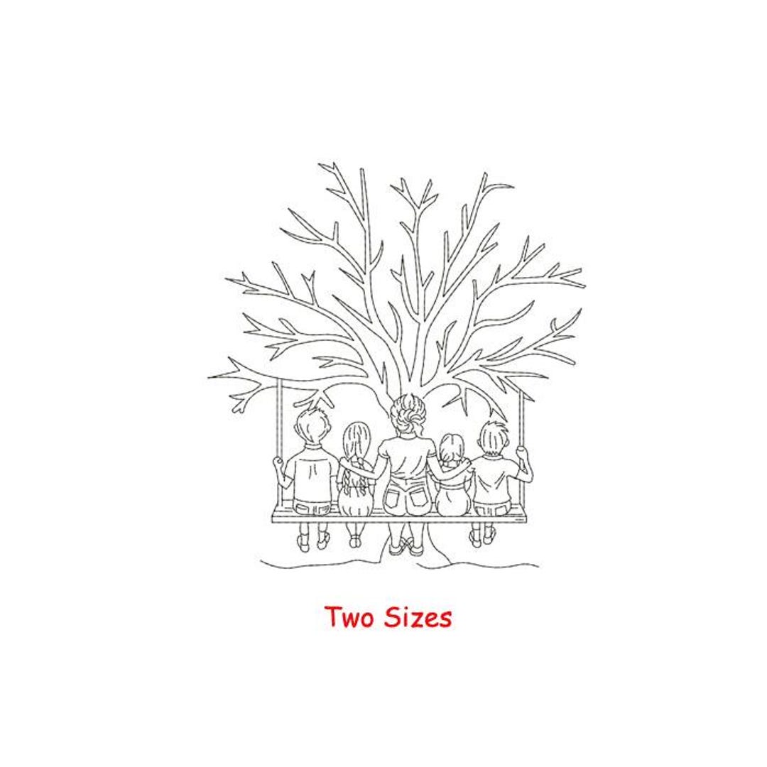 Family Tree Machine Embroidery Design | Mom With Four Kids | Two Sizes ...