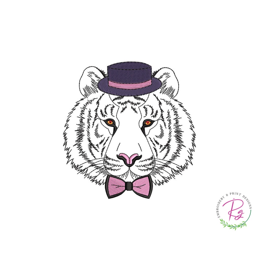 Tiger With Bow Embroidery Design / Machine Embroidery / Tiger Animal ...
