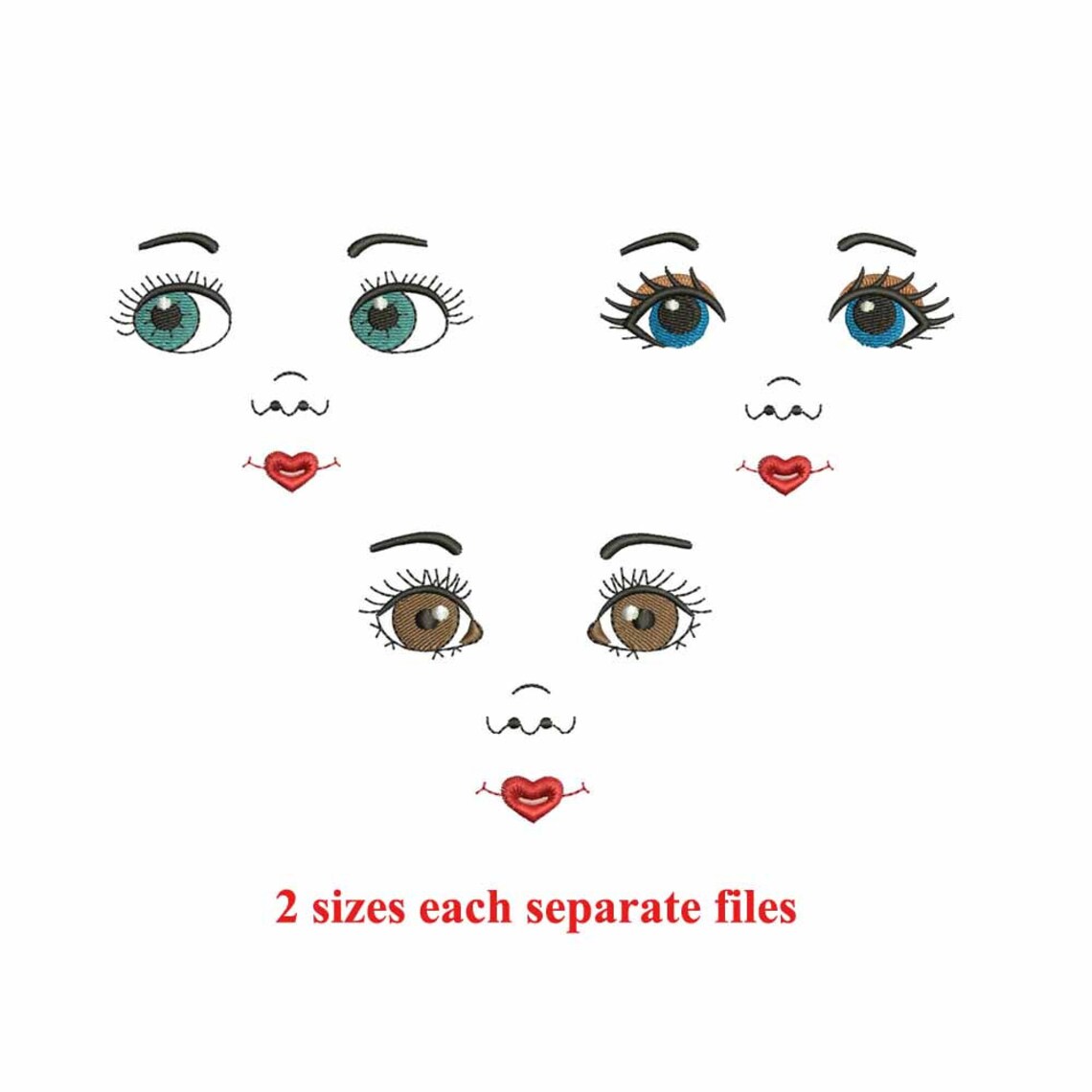 Doll Face Machine Embroidery Design / Three Different Face / Hearty ...