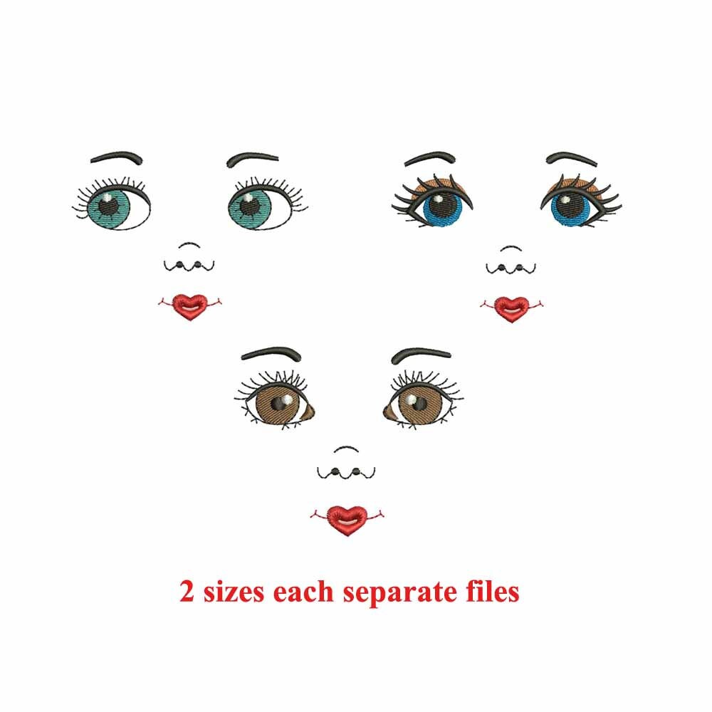 Doll Face Machine Embroidery Design / Three Different Face / Hearty ...