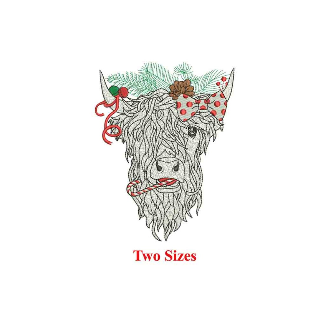 Heifer Christmas Highland Cow Machine Embroidery Design / Highland Cow ...