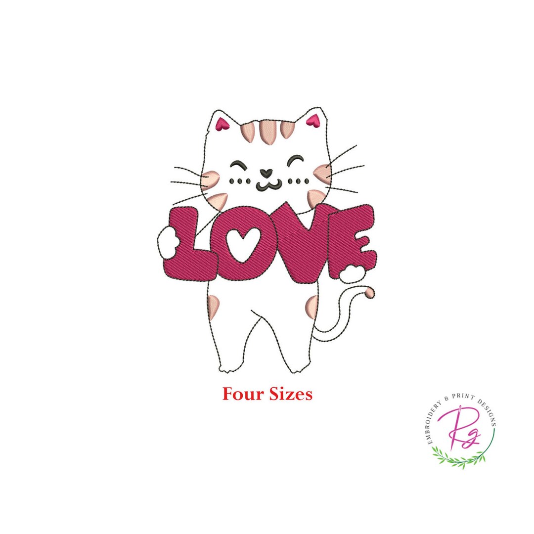 Valentine Cat Love Embroidery Design | Machine Embroidery (digital ...