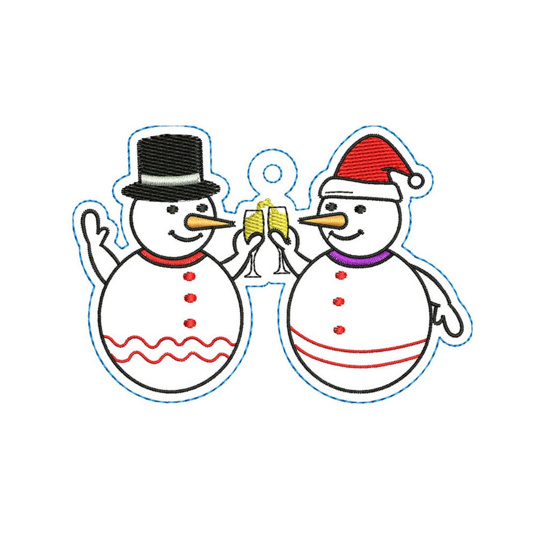 Snowman Couple Cheers Ornament Machine Embroidery Design / Snowman ...