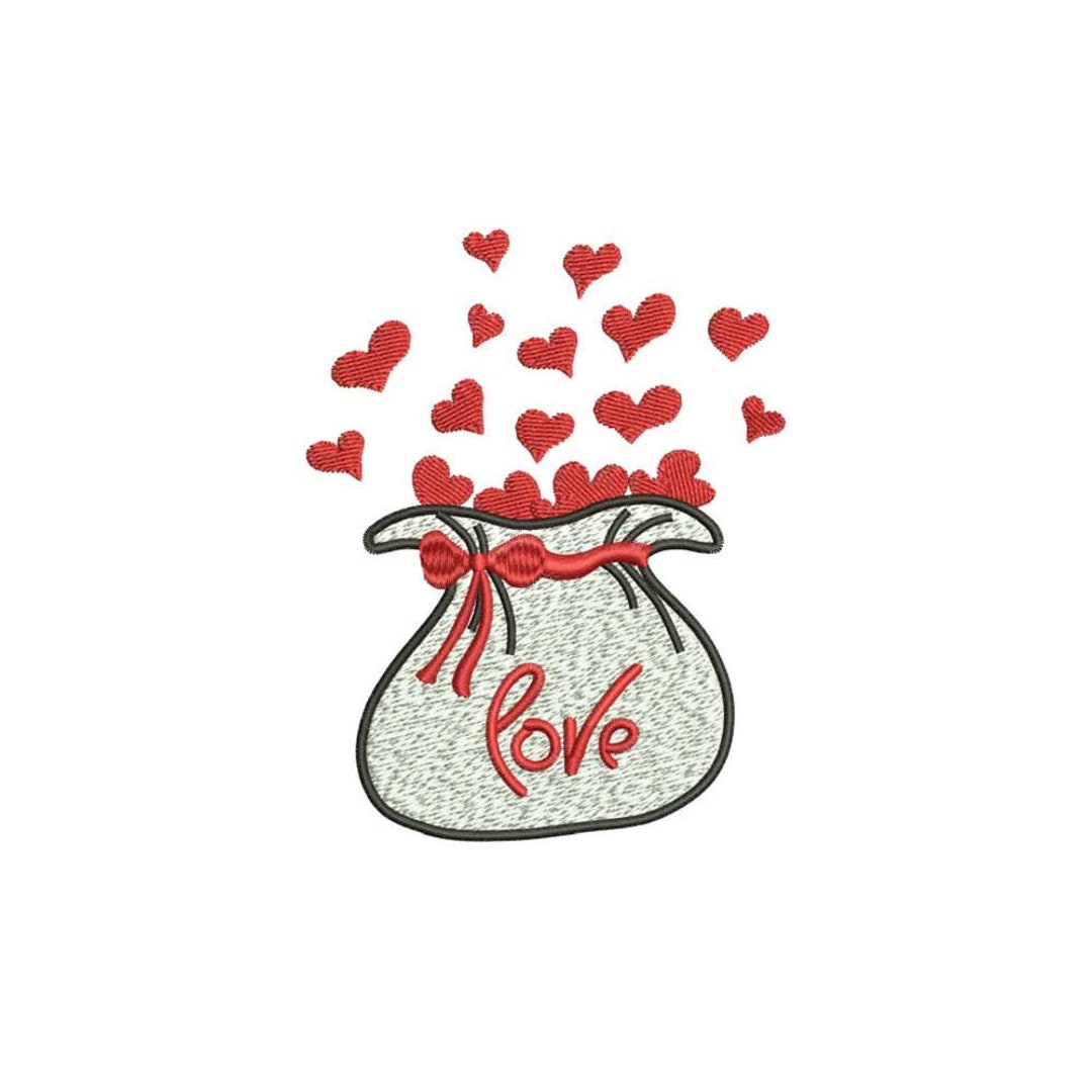 Love Bag Machine Embroidery Design, Hearts Valentine (digital Download ...