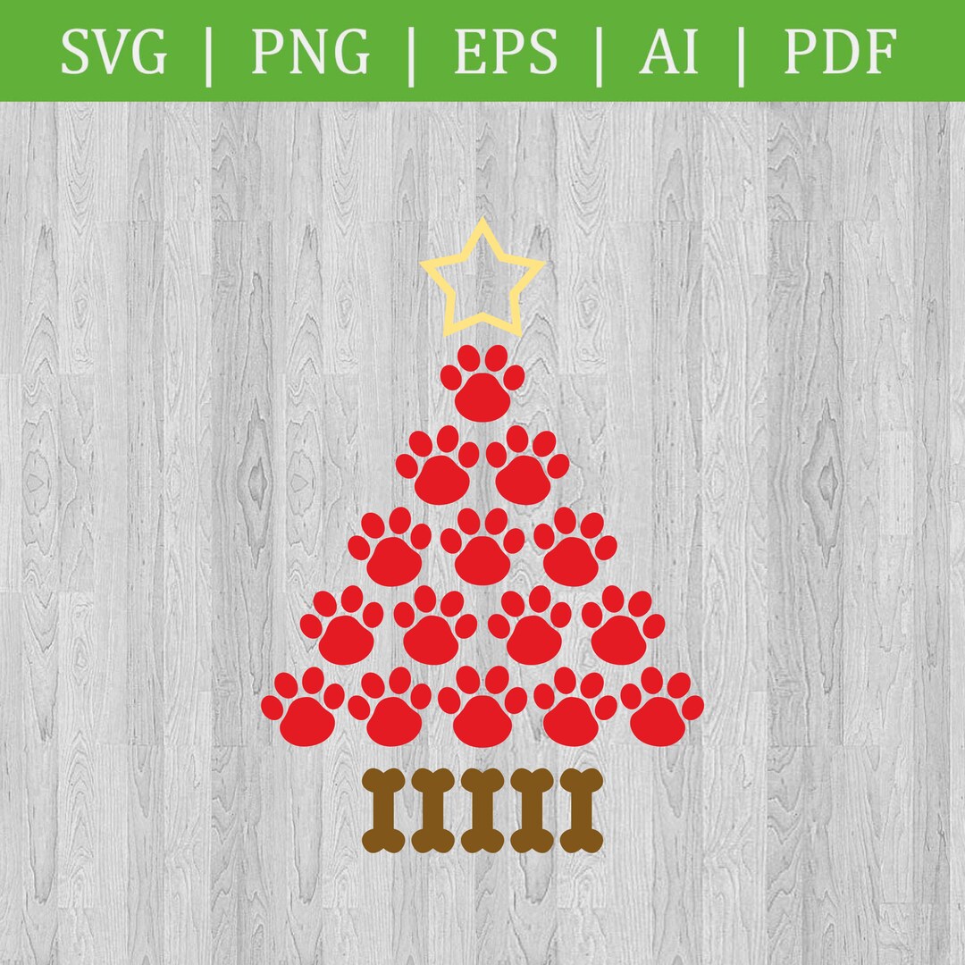 Christmas Paw Print Tree SVG, Cat, Dog Cutting File (digital Download ...