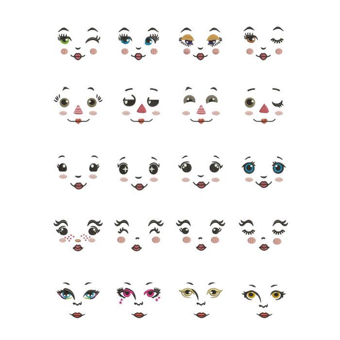 Doll Face Machine Embroidery Design Bundle (digital Download) - Etsy