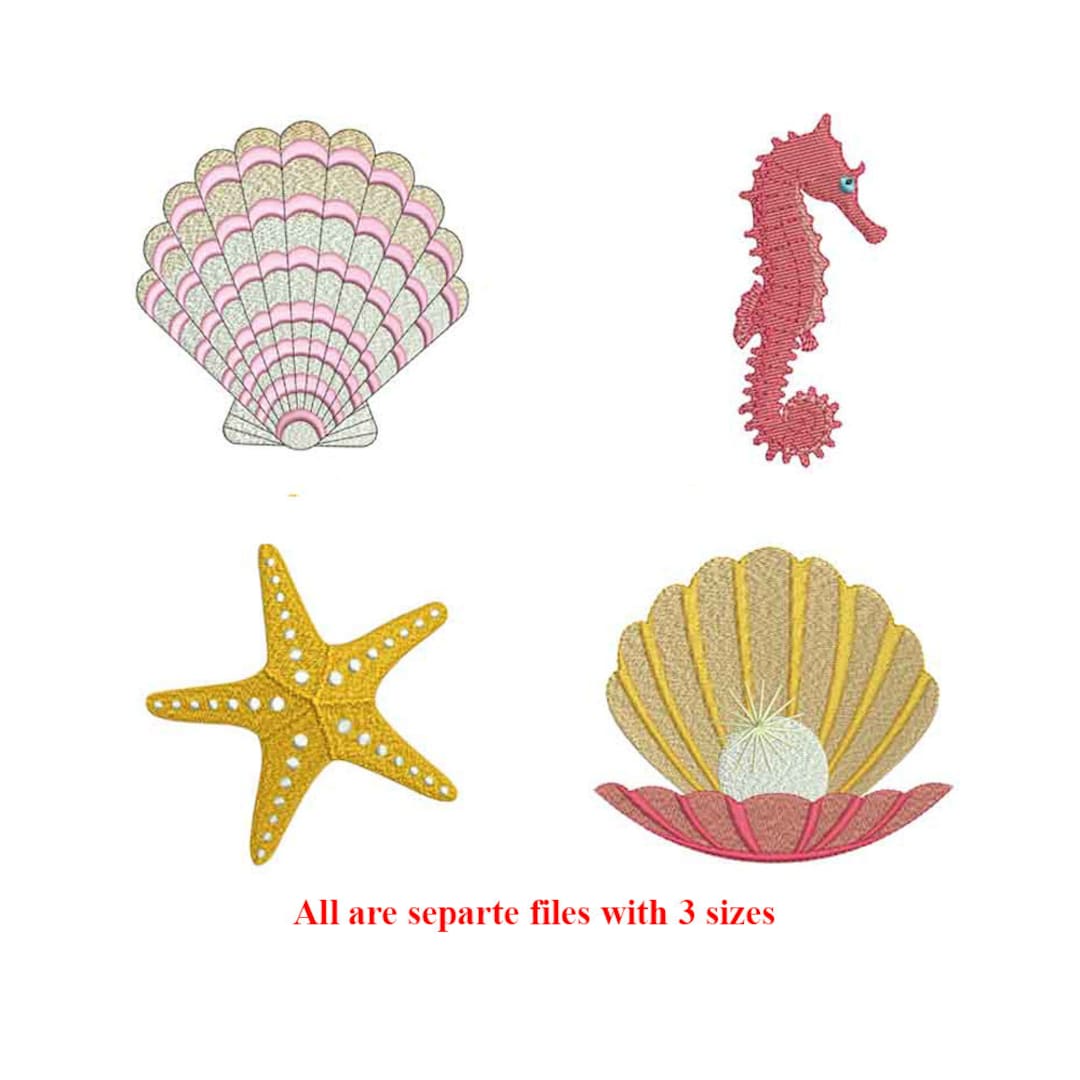 Ocean Machine Embroidery Design Set | Seahorse, Starfish, Seashell ...