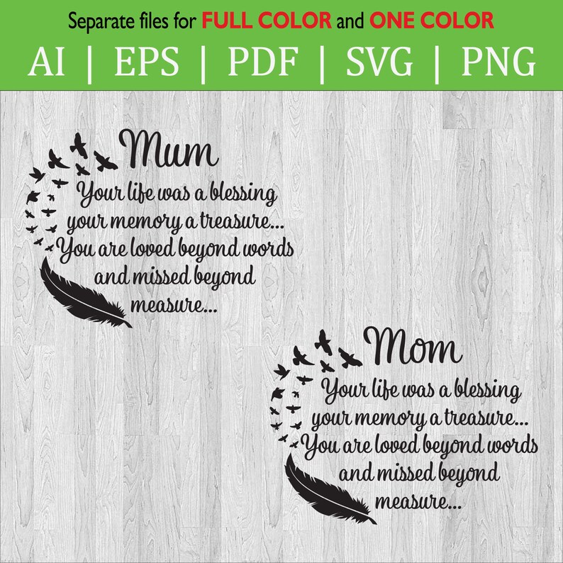 Mom & Mum Remembrance SVG Cut File, Memory Quotes (digital Download) - Etsy