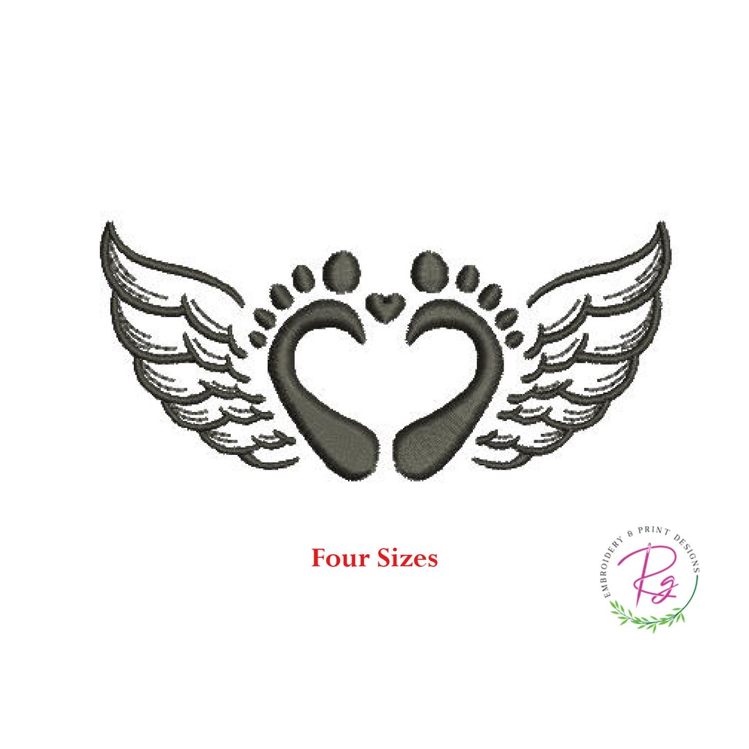Footprint Angel Wings Machine Embroidery Design (digital File) - Etsy