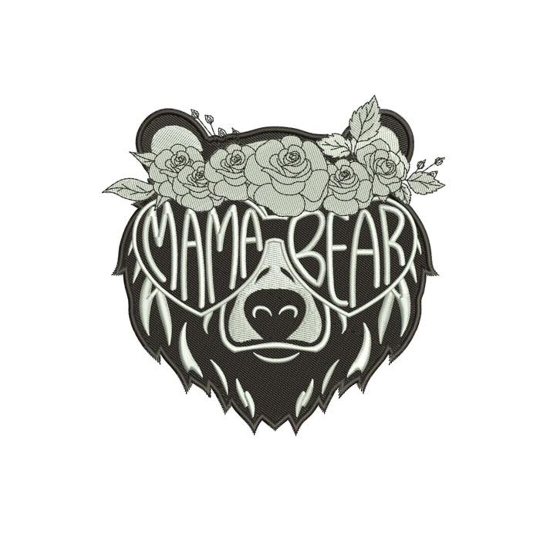 Floral Mama Bear Face Embroidery Design | Machine Embroidery (digital ...