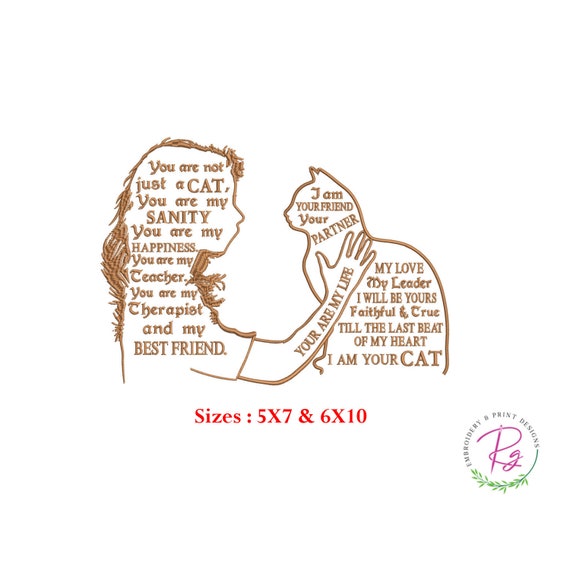 Cat & Little Girl Machine Embroidery Design / Cat Lovers / Cat - Etsy