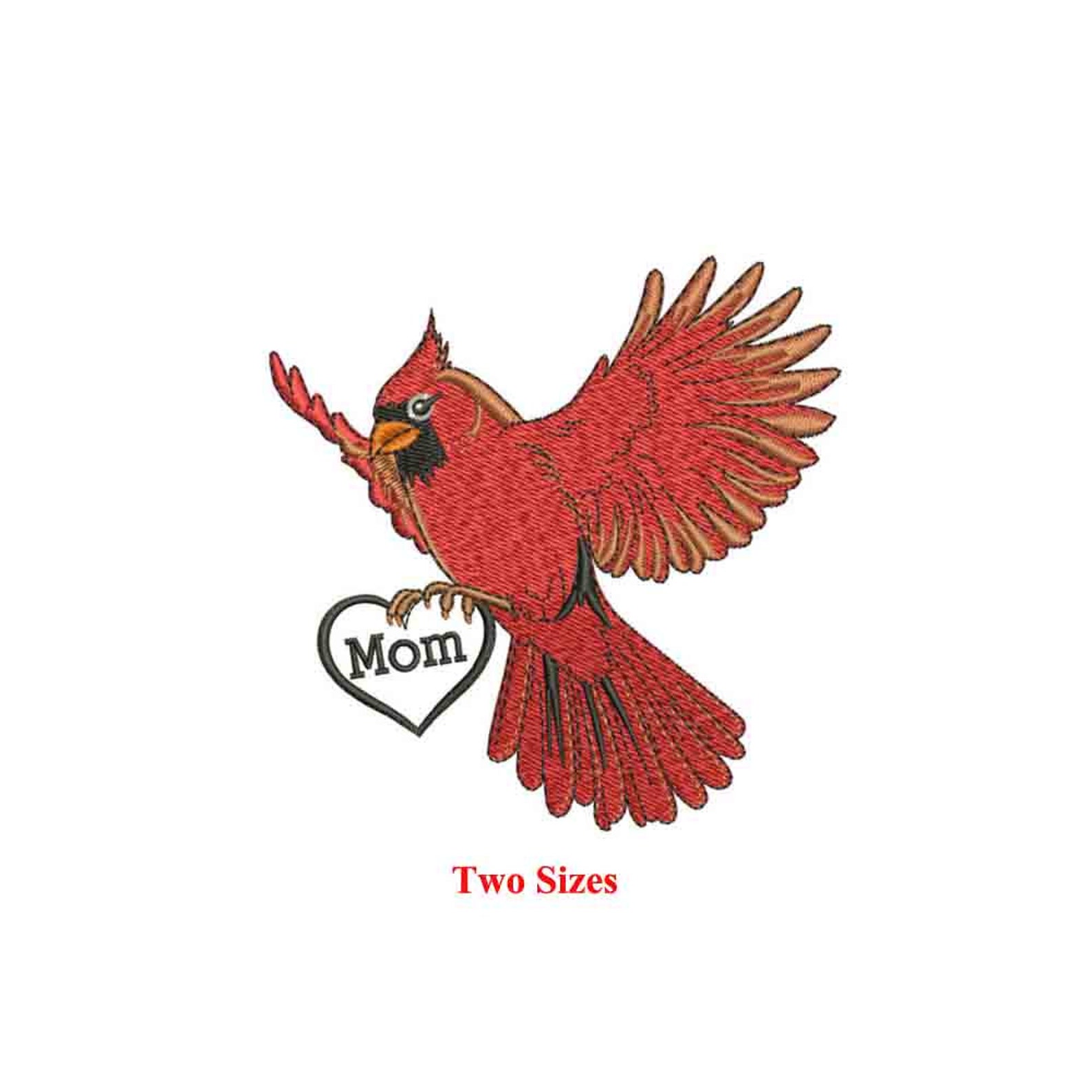 Cardinal Memory Bird Flying With Hanging Mom Heart Machine Embroidery ...