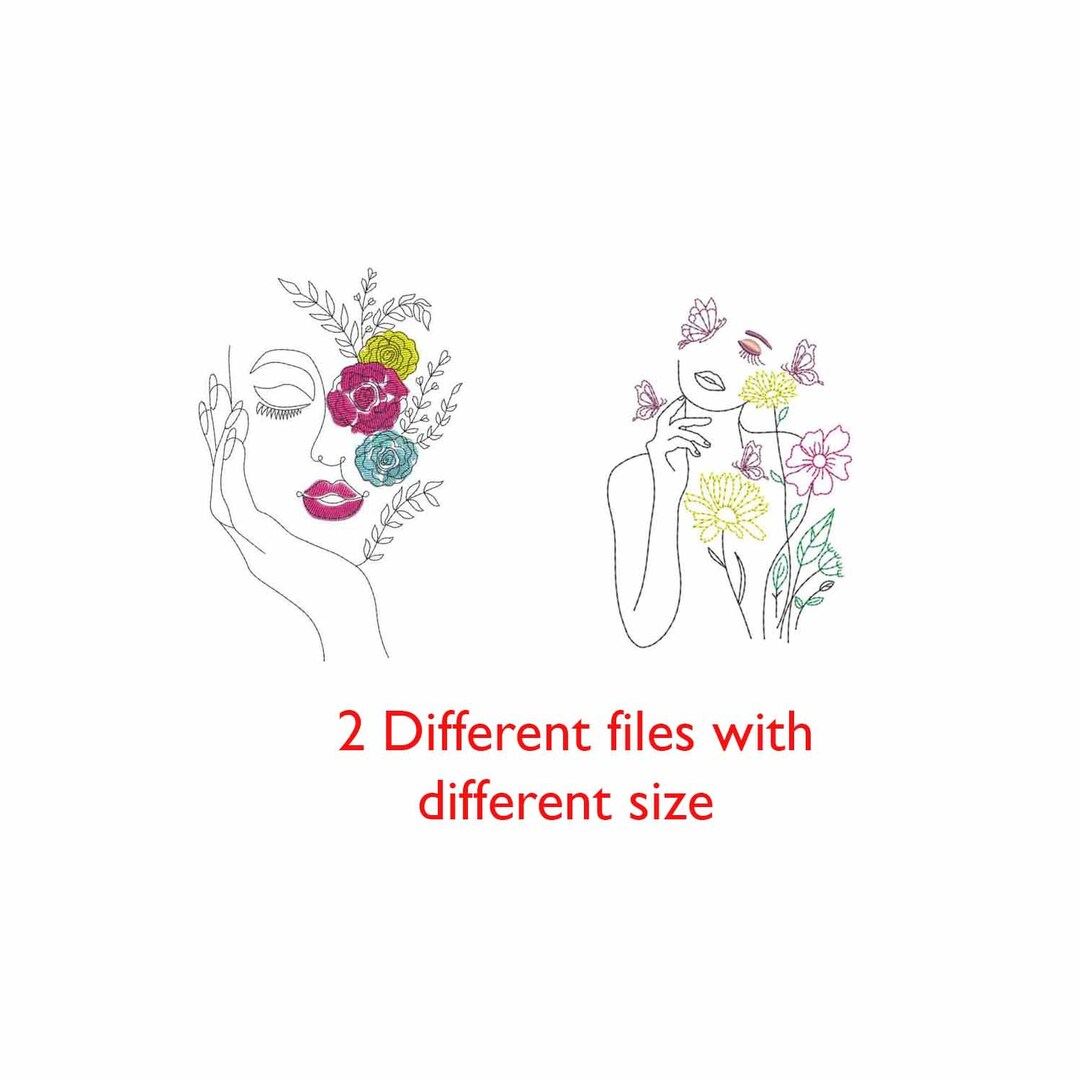 Floral Woman Line Art Machine Embroidery Design / Lady With Butterfly ...