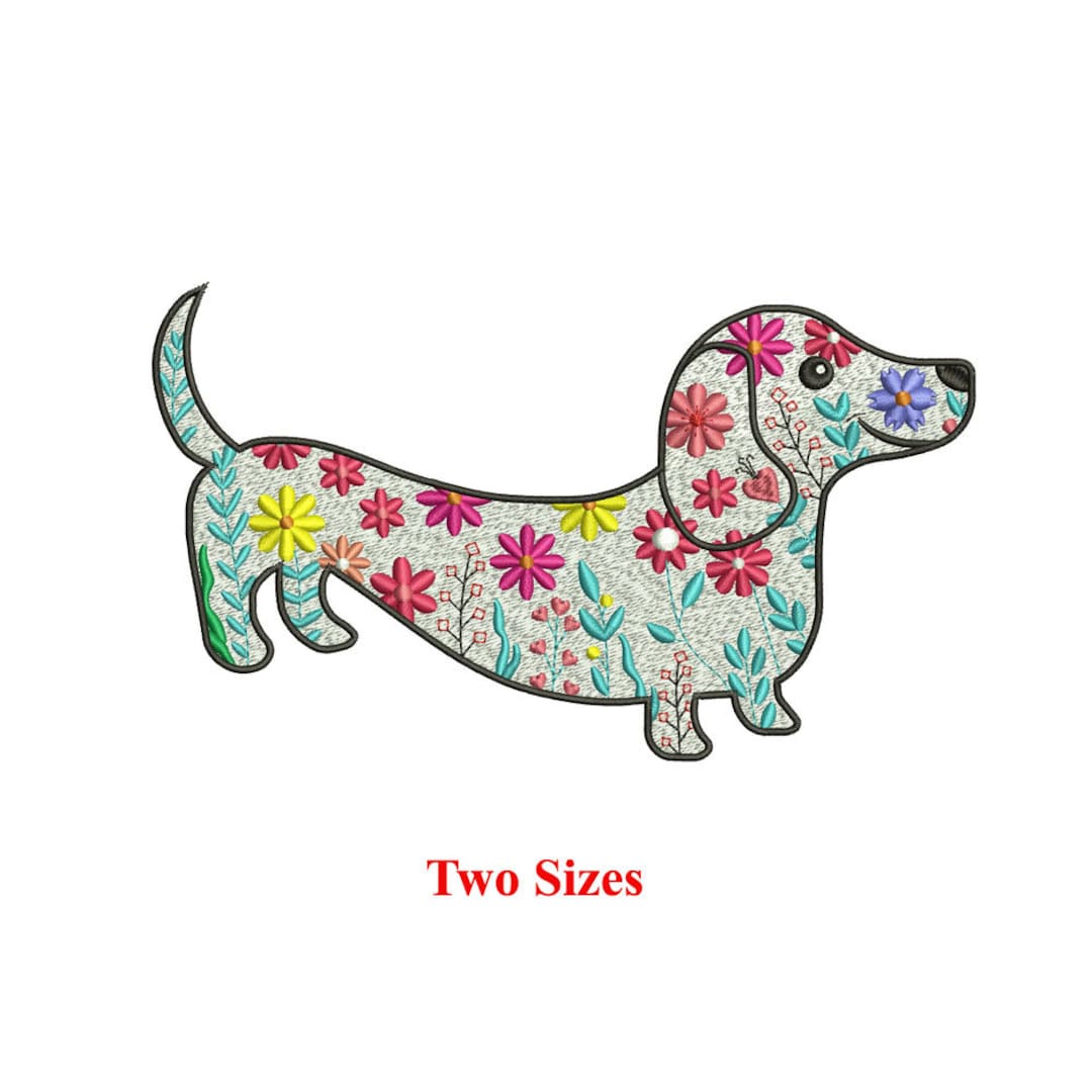 Dachshund Floral Machine Embroidery Design / Floral Dog / Dachshund ...