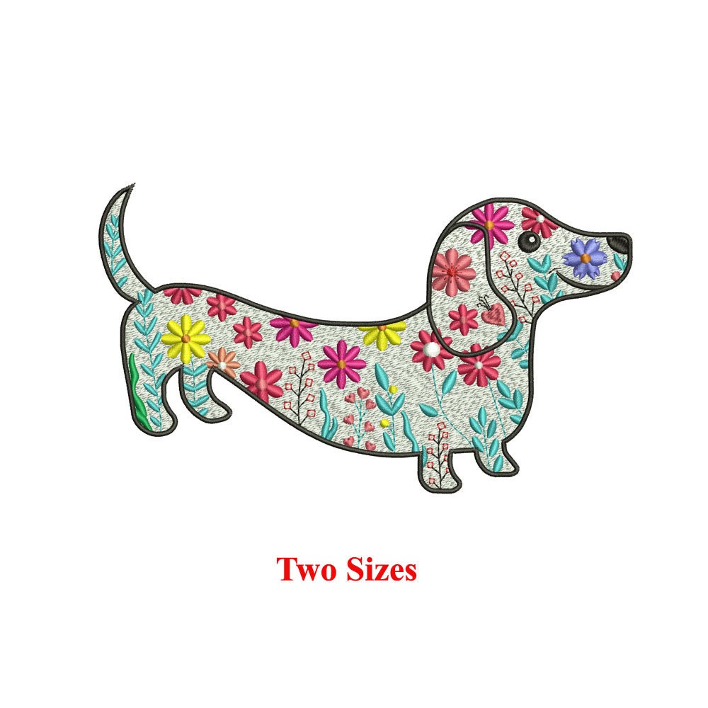 Dachshund Floral Machine Embroidery Design / Floral Dog / Dachshund ...
