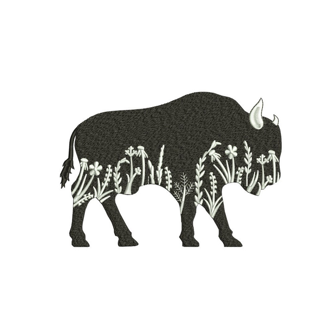 Floral Bison Machine Embroidery Design (digital Download) - Etsy
