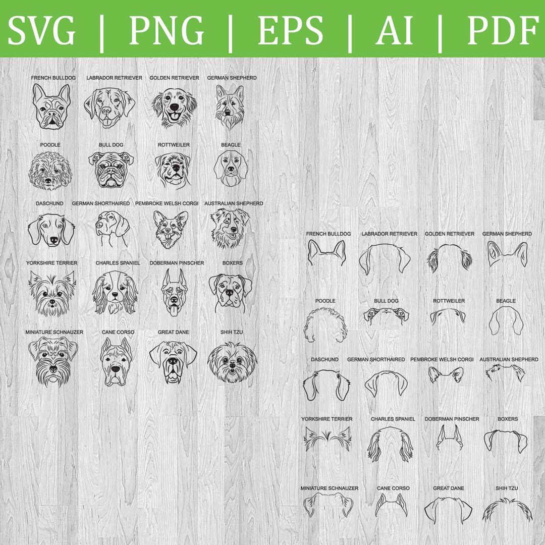 Dog Face & Dog Ears SVG Circuit Files / 20 Breed Dog Face Ears /PNG ...