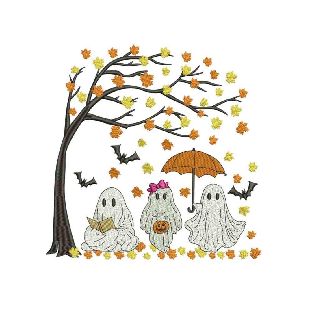 Halloween Boo Tree With Umbrella Machine Embroidery Design / Boo ...