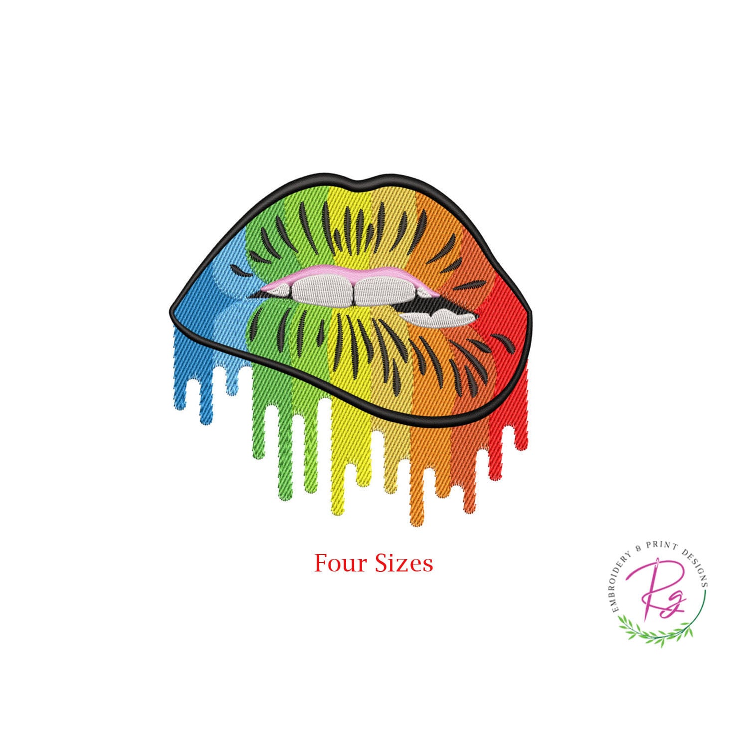 LGBT Pride Lips / Dripping Rainbow Lips Machine Embroidery /embroidery ...