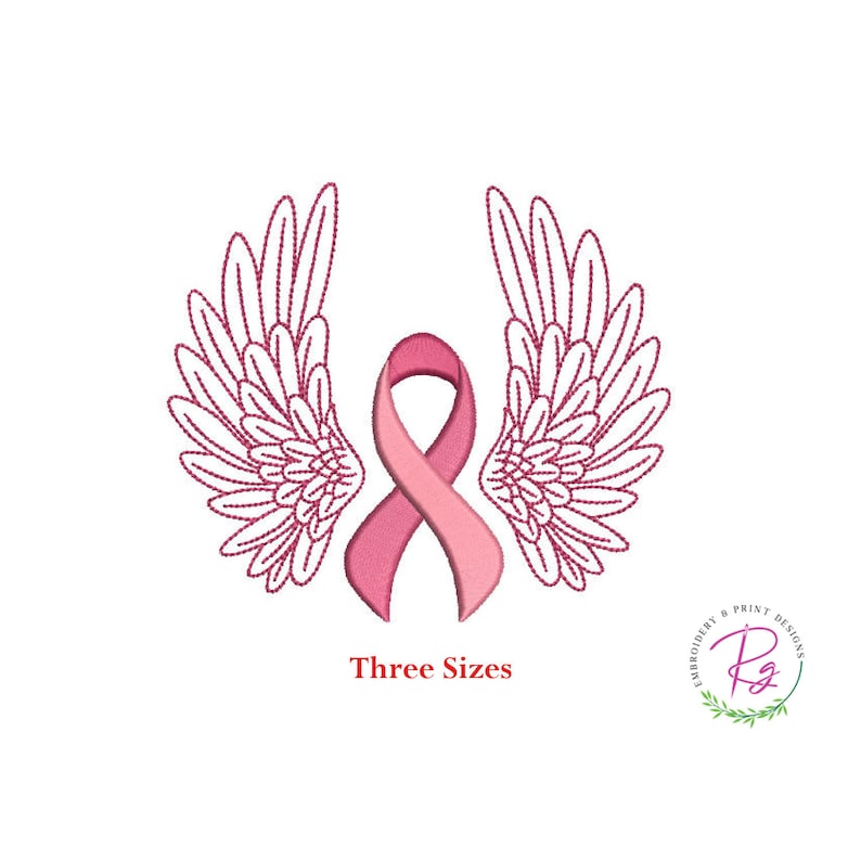 Awareness Heart Cancer Ribbon With Angel Wings Machine Embroidery ...