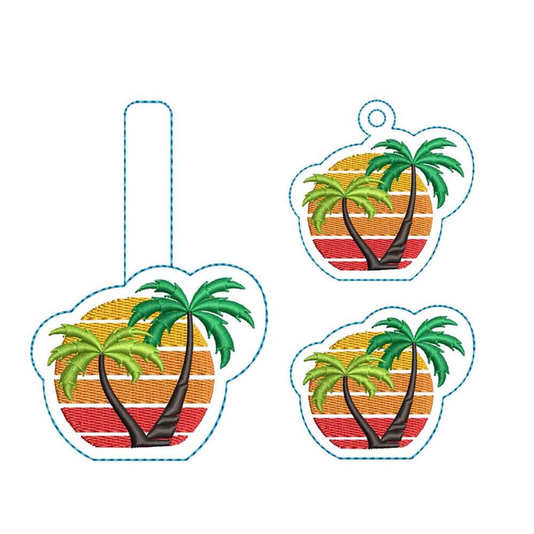 ITH Palm Tree Key Fob Machine Embroidery Design / Sunset Palm Tree ...