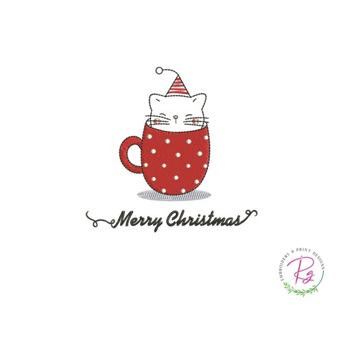 Christmas Cat Wrapping Cat Machine Embroidery Design / Merry - Etsy