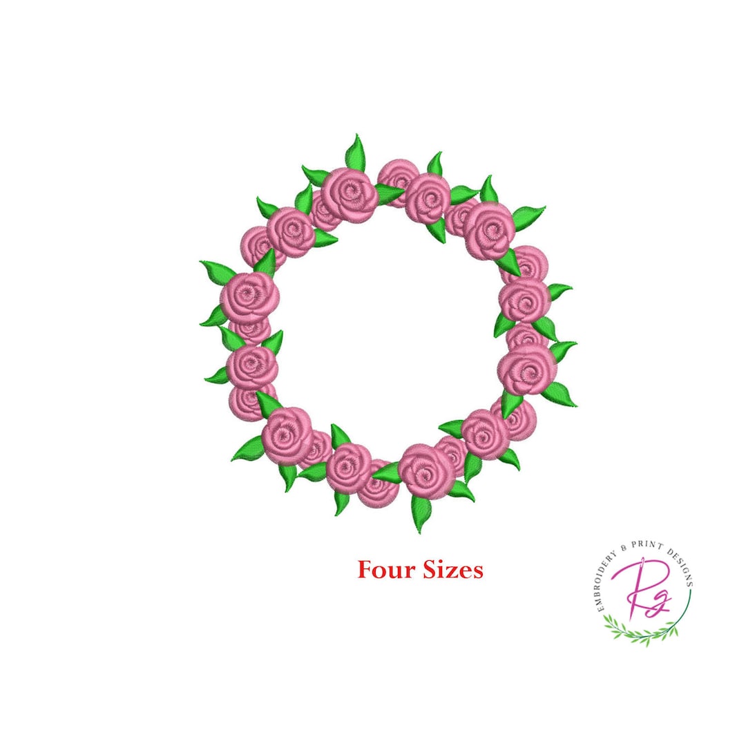 Rose Flower Circle Wreath Machine Embroidery / Embroidery Design / Love ...