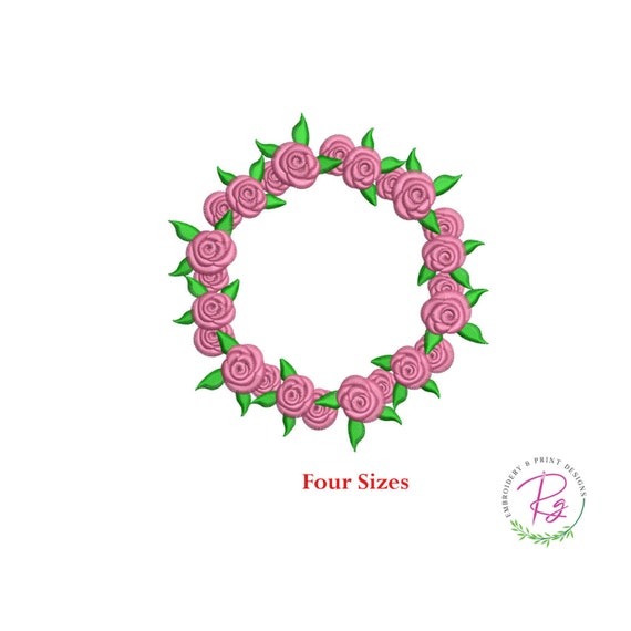 Rose Flower Circle Wreath Machine Embroidery / Embroidery - Etsy