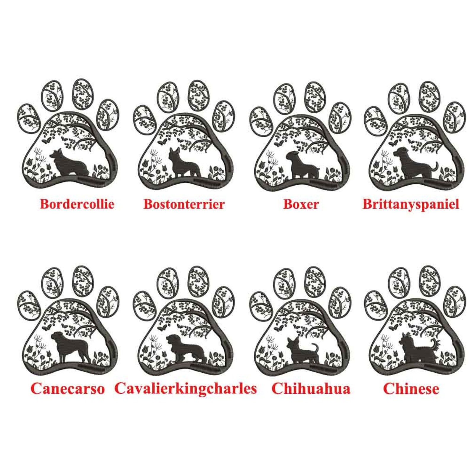 Border Collie Boxer Paw With Trees Machine Embroidery Design / Dog Paw ...