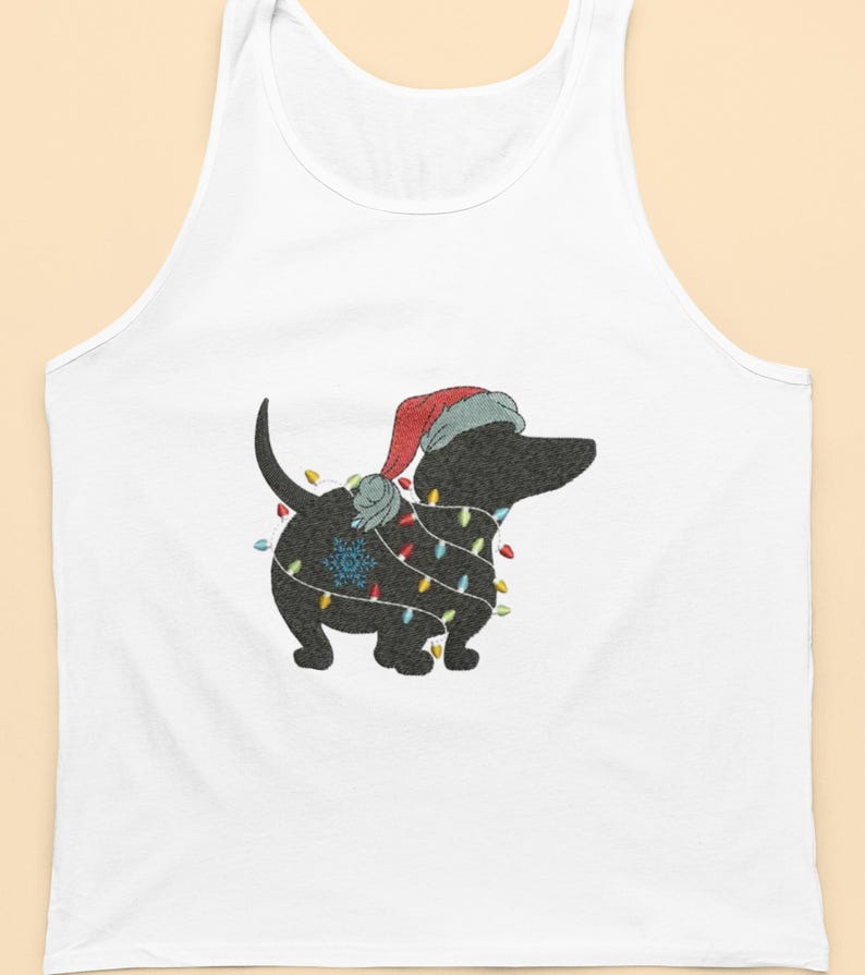 Dachshund With Santa Hat & Lights Embroidery Design | Christmas ...