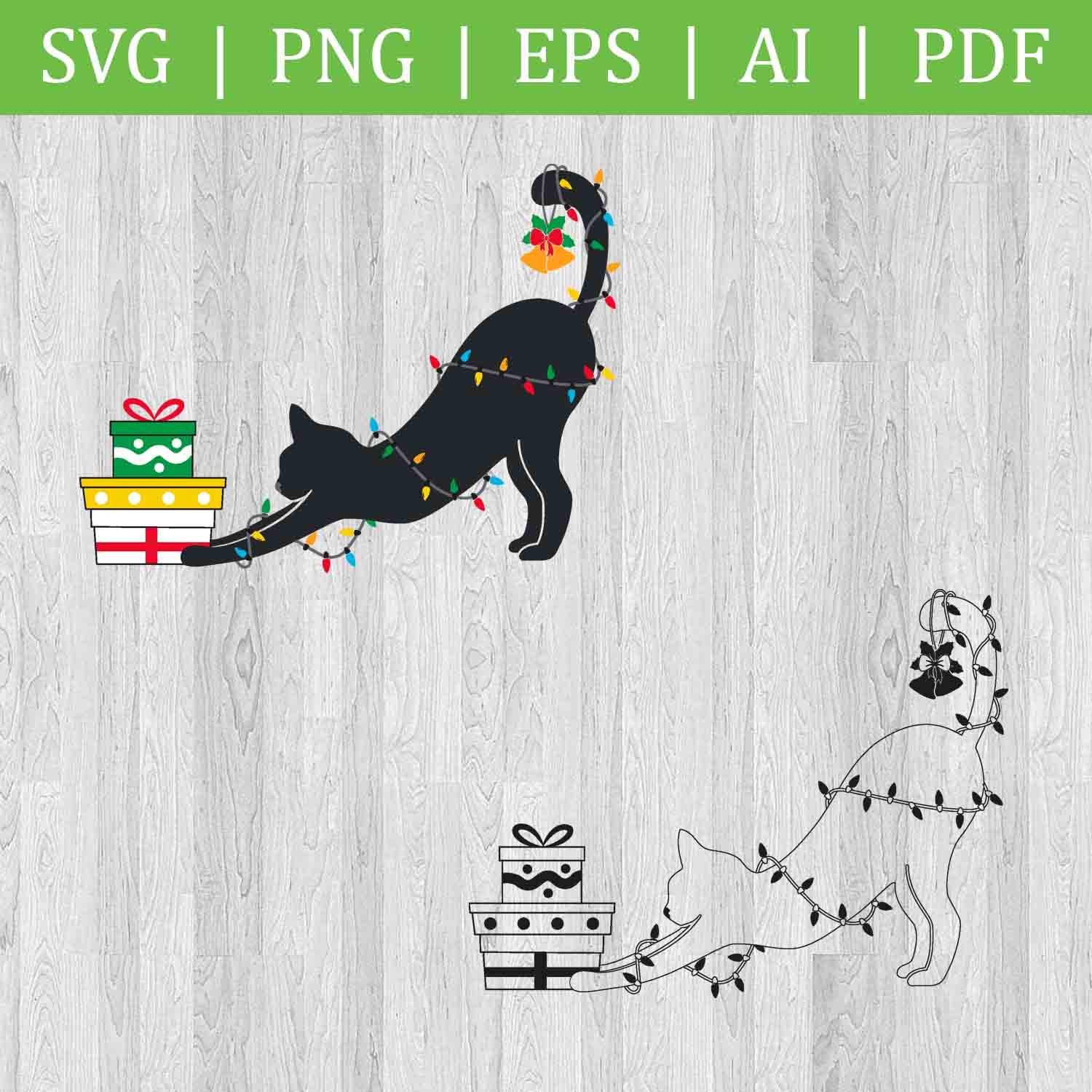 Merry Christmas Cat Gift Grapping SVG Circuit File / Cat - Etsy