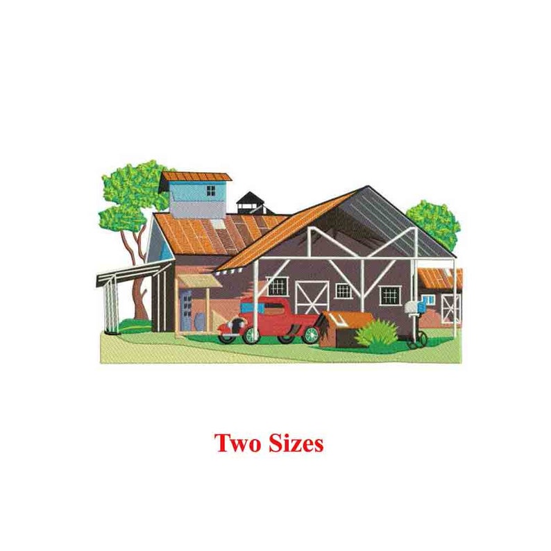 Barn Farm Machine Embroidery Design / Barn House With Tractor / Barn ...