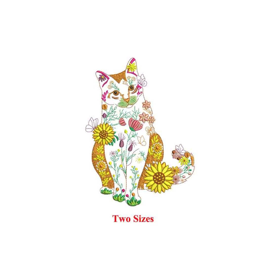 Floral Cat Machine Embroidery Design / Floral Flower / Cat / Cat Lovers ...