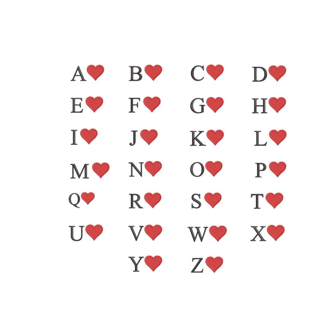 Customized Alphabet With Heart Machine Embroidery Design / Each ...