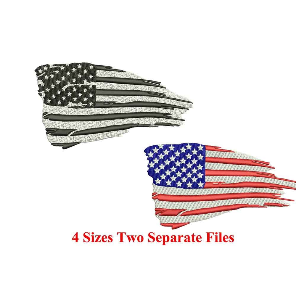 USA Distressed Flag Machine Embroidery Design | One Color & Full Color ...