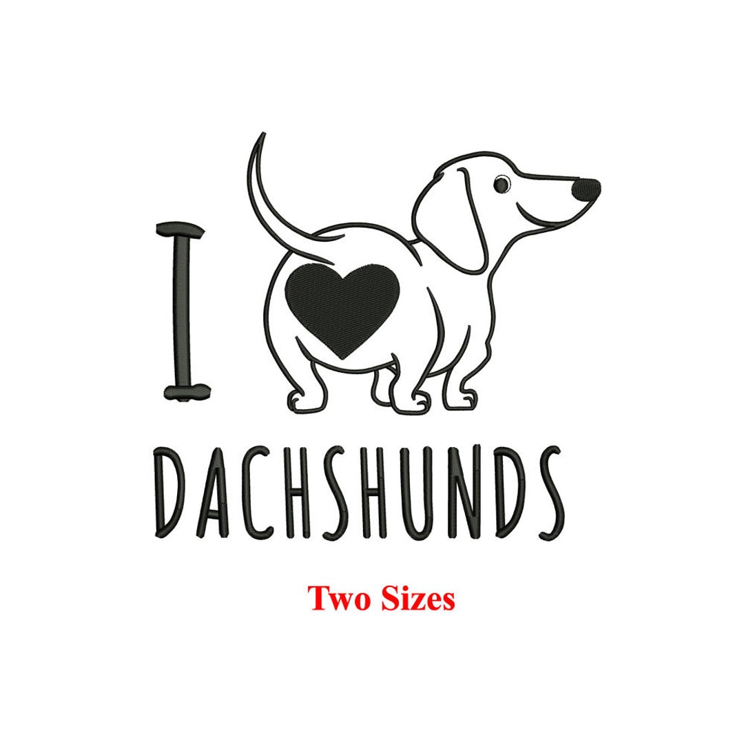I Love Dachshund Line Art Machine Embroidery Design / Dachshund Love ...