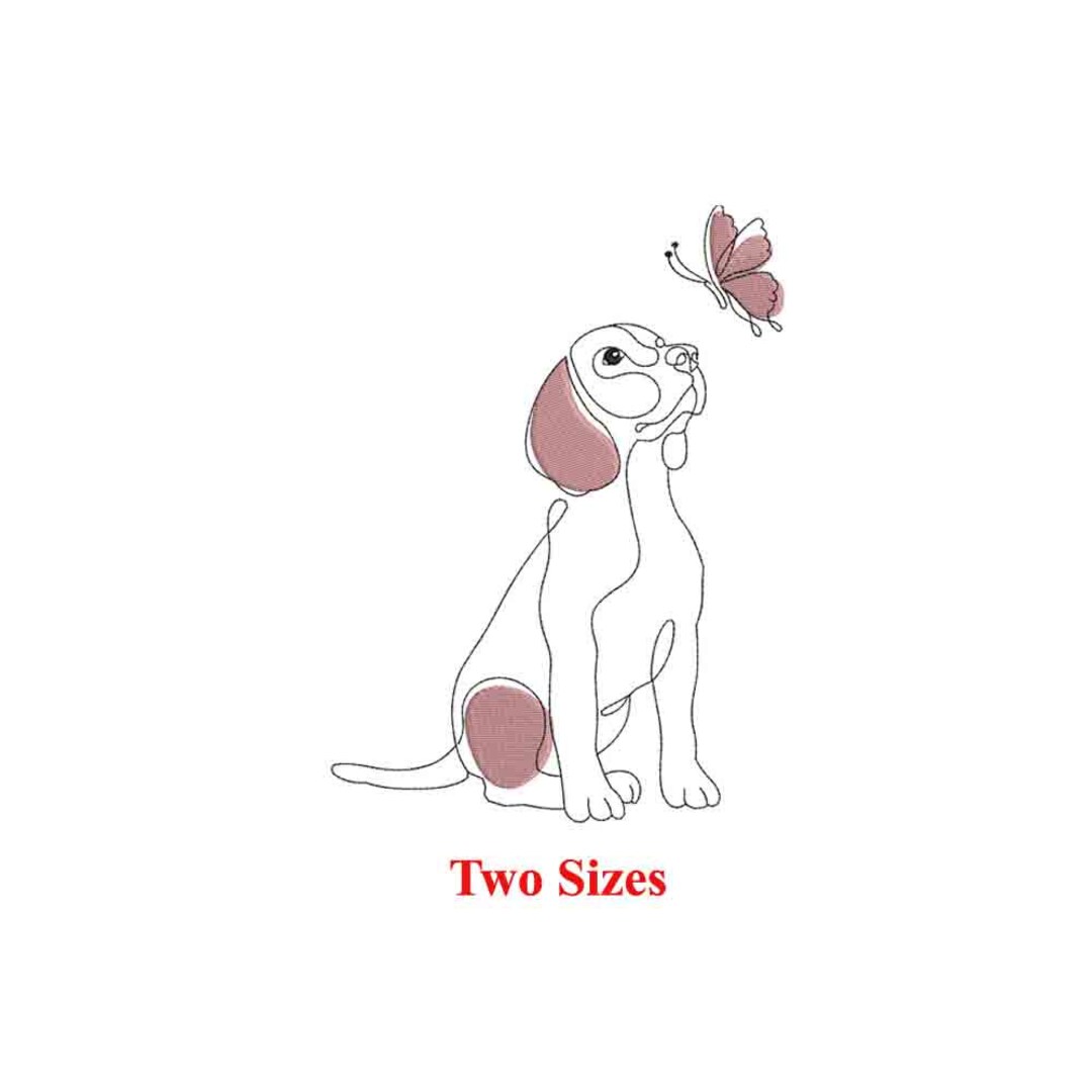 Beagle Dog With Butterfly's Line Art Machine Embroidery Design - Etsy